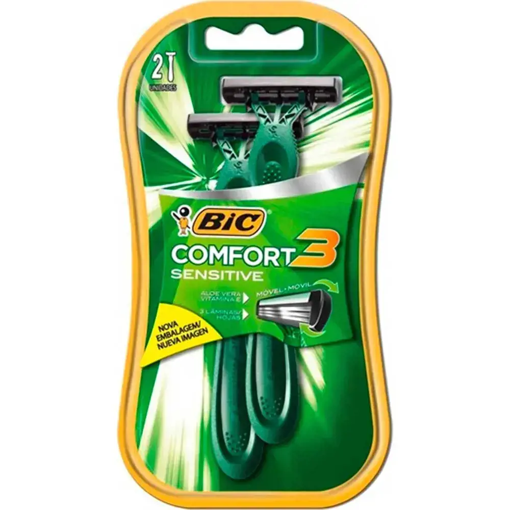 Rastrillo Bic Comfort 3 Advance Sensitive 3 Hojas de Acero Inoxidable 2 ...